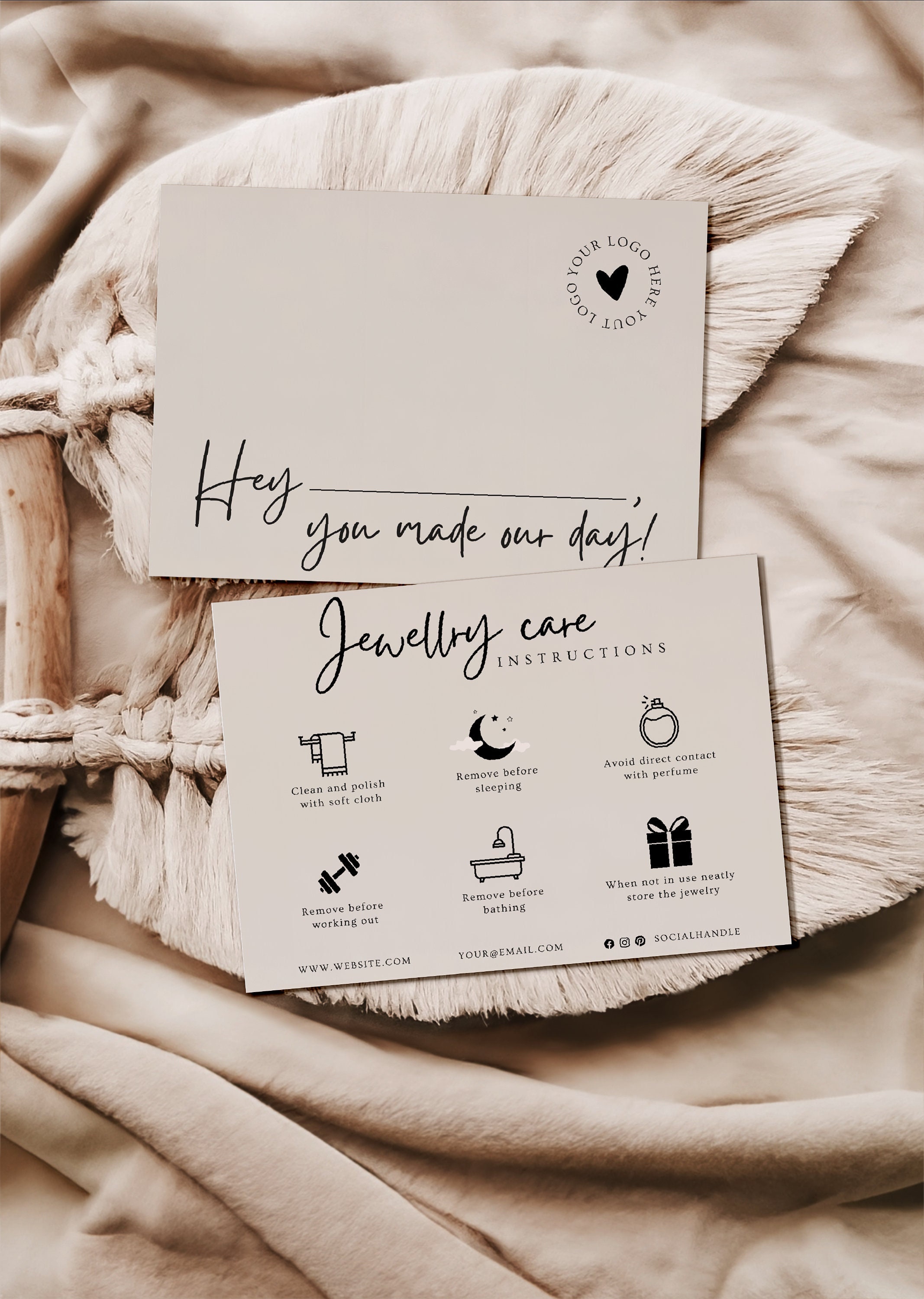 Editable Jewelry Care Card Template, Thank You Card, Printable Jewelry ...