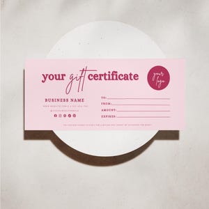 Pink Editable Gift Certificate Template, Printable Gift Voucher ...