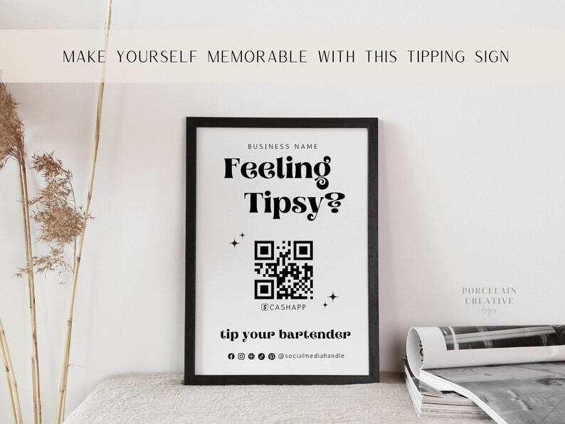 Retro Feeling Tipsy Tip Bar Printable Virtual Tip Venmo Cashapp Tip ...