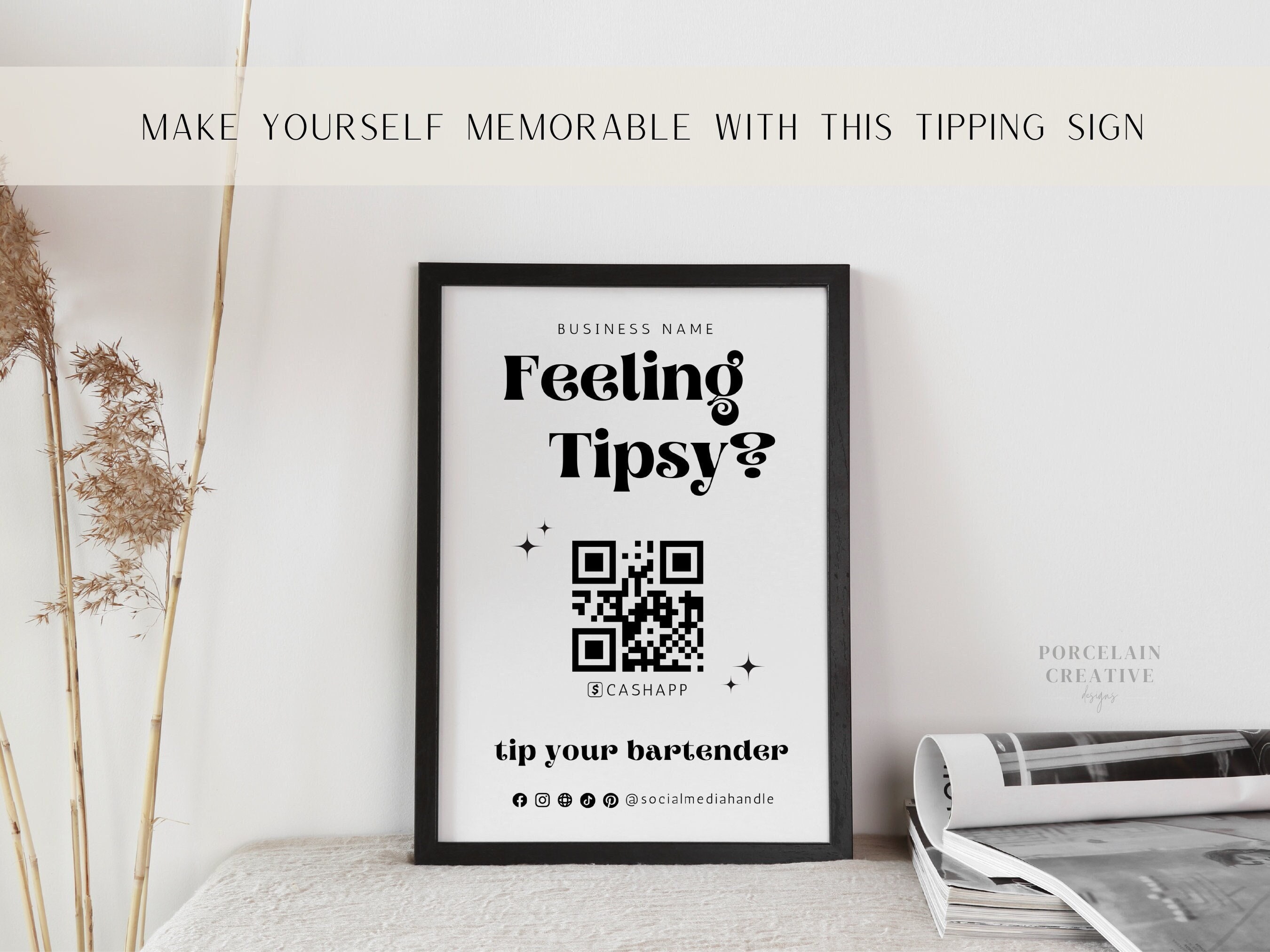 Retro Feeling Tipsy Tip Bar Printable Virtual Tip Venmo Cashapp Tip ...