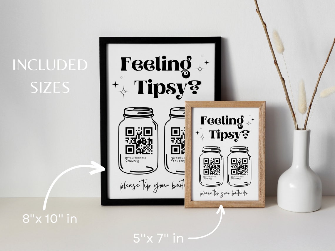 Retro Feeling Tipsy Tip Bar Printable Virtual Tip Venmo Cashapp Tip ...