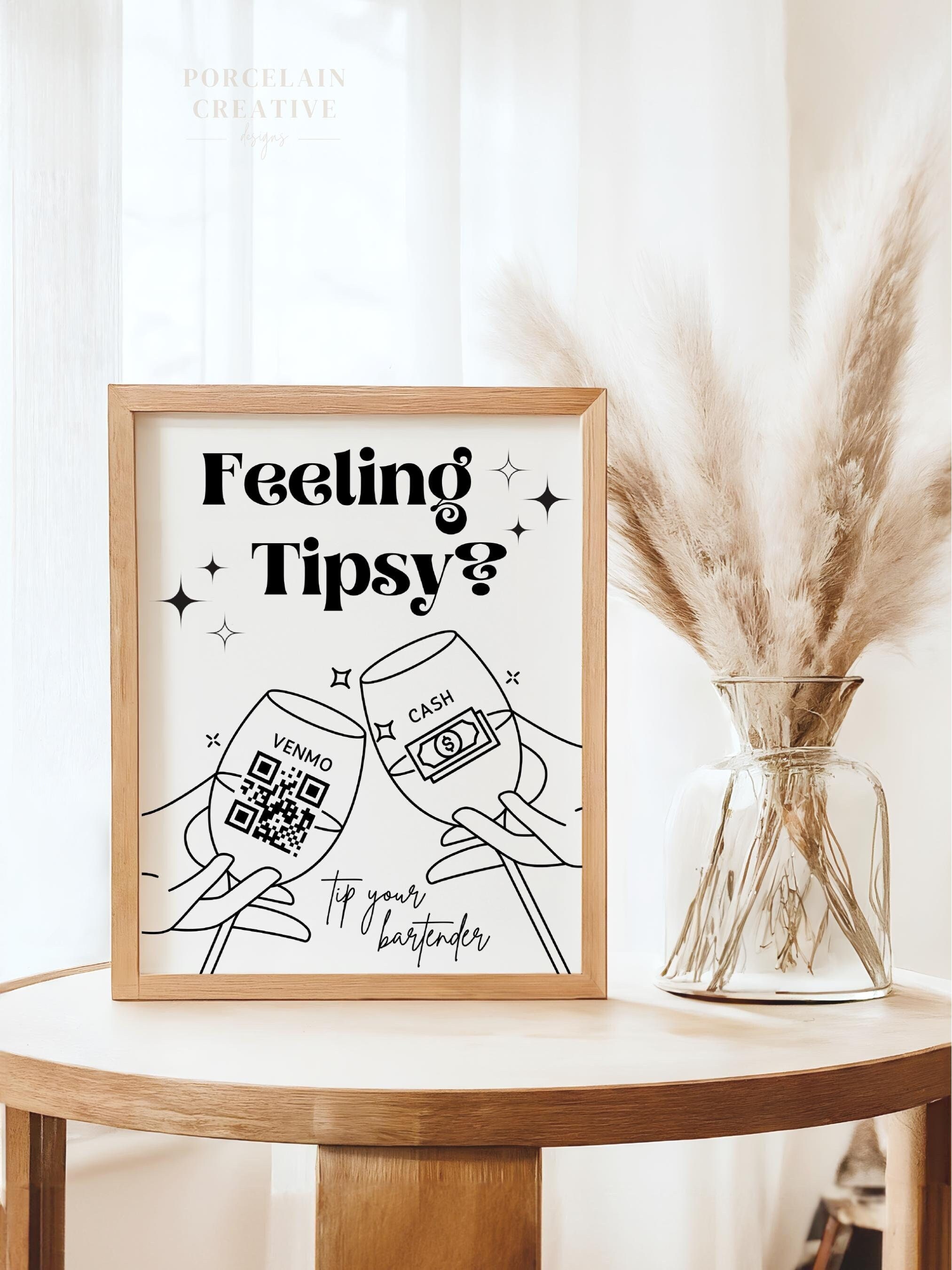 Retro Feeling Tipsy Tip Bar Printable Virtual Tip Venmo Cashapp Tip ...