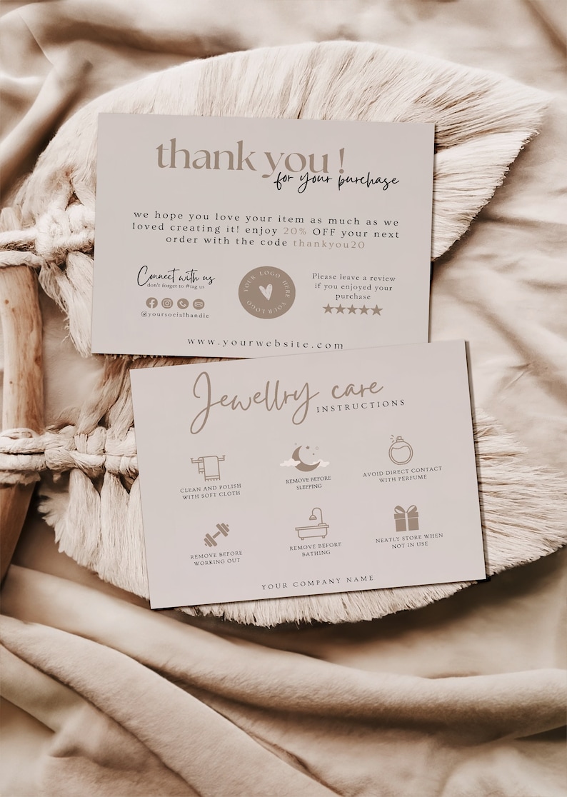 Editable Jewelry Care Card Template, Thank You Card, Printable Jewelry ...