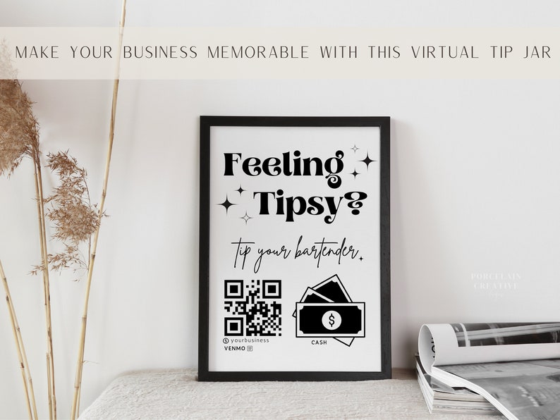 Retro Feeling Tipsy Tip Bar Printable Virtual Tip Venmo Cashapp Tip Sign, QR Code Sign Template ...