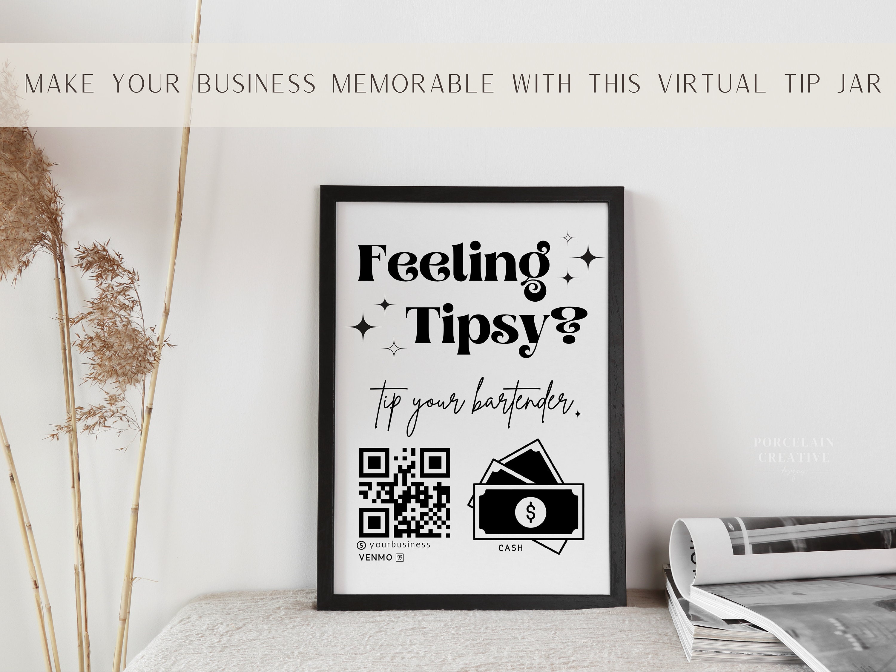 Retro Feeling Tipsy Tip Bar Printable Virtual Tip Venmo Cashapp Tip ...
