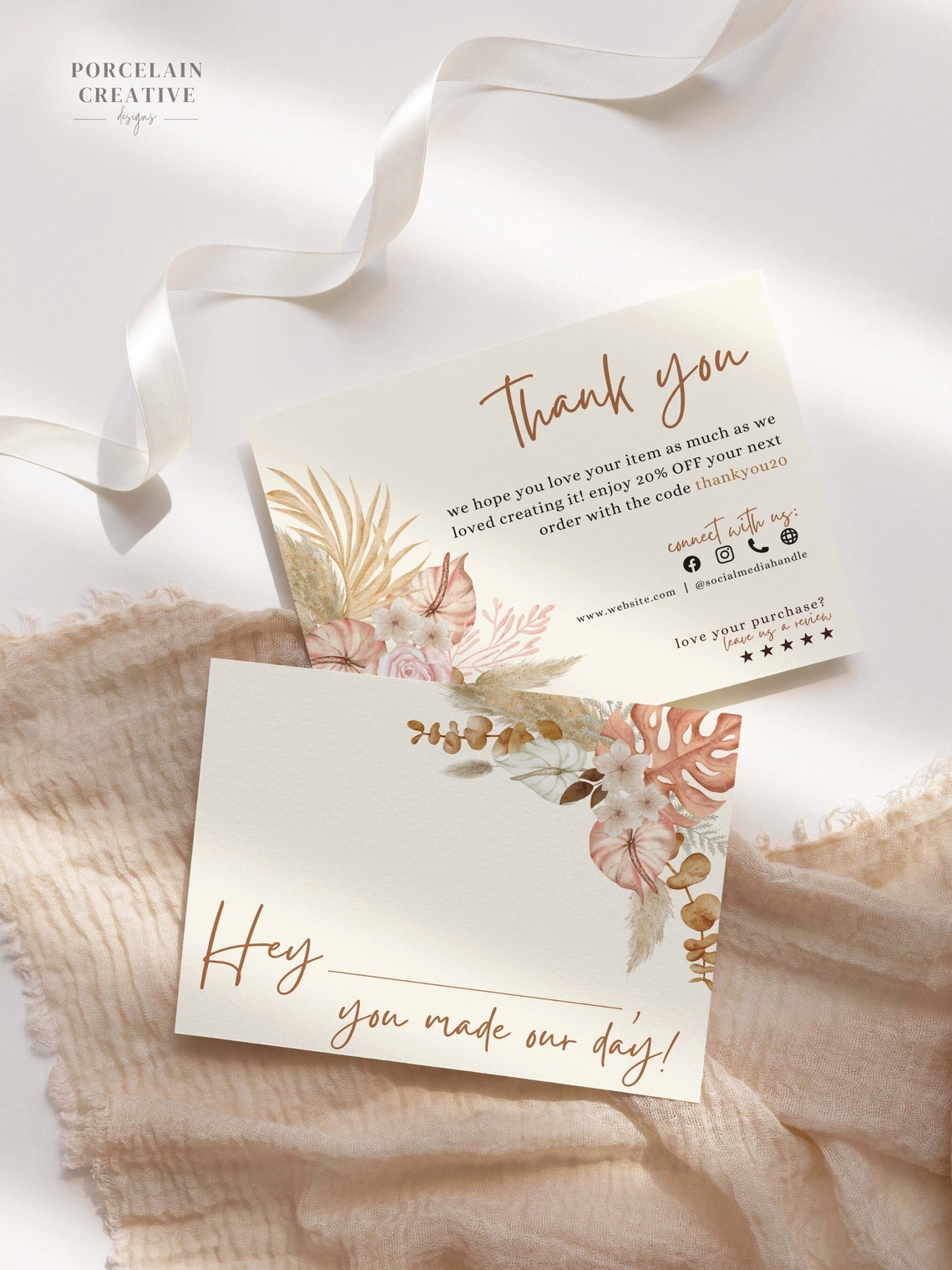 Boho Flower Editable Business Thank You for Your Purchase Card, Small ...