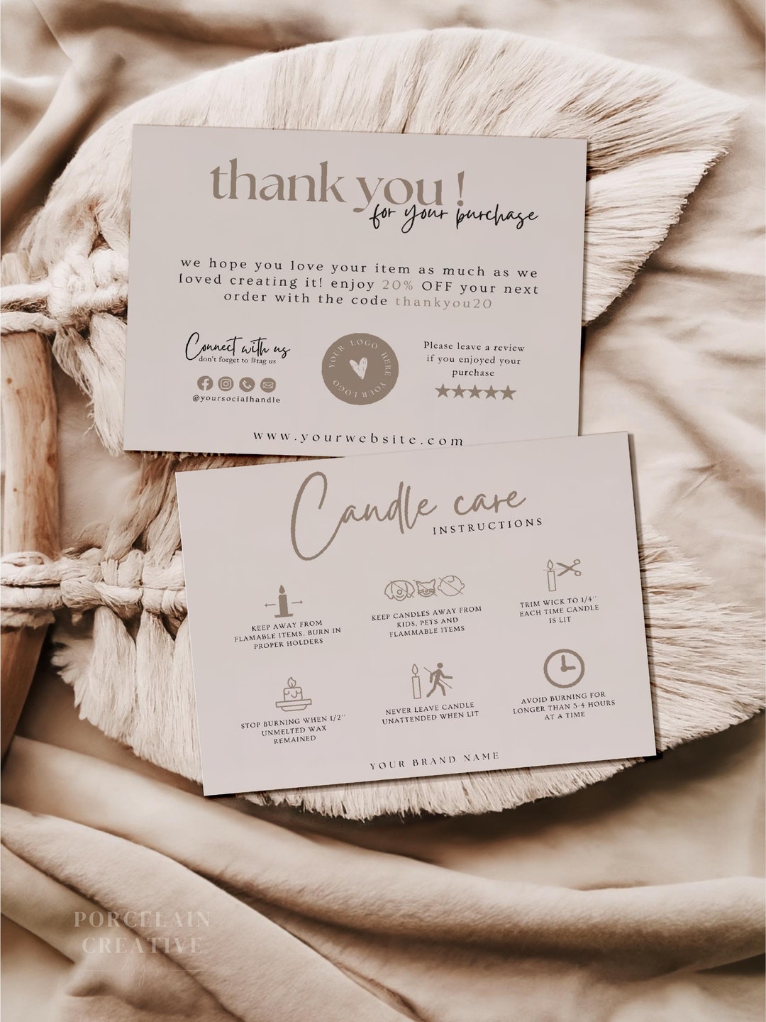 Editable Candle Care Card Template, Thank You Card, Printable Candle ...