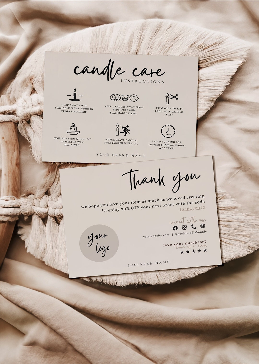 Editable Candle Care Card Template, Thank You Card, Printable Candle ...