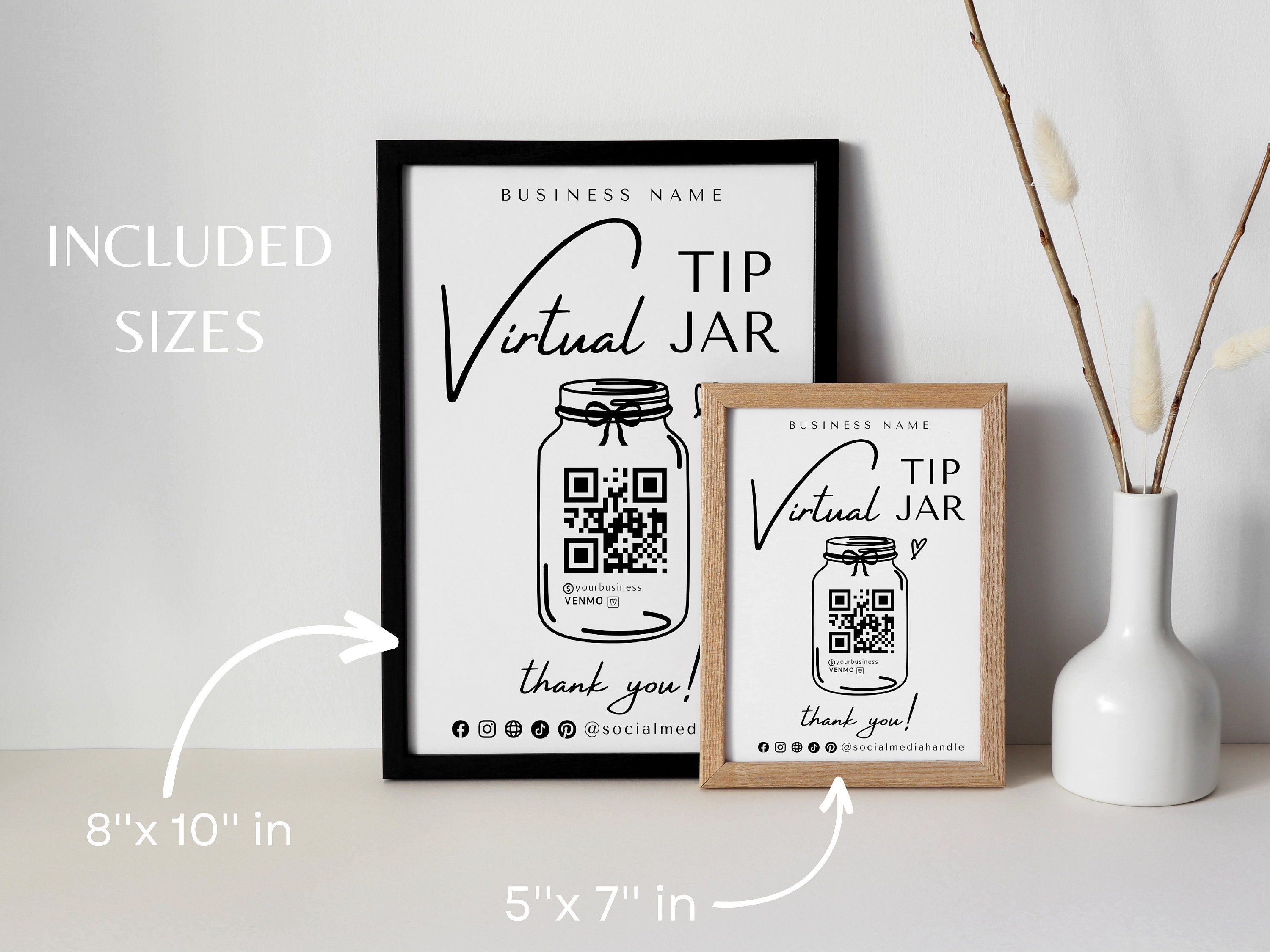 Virtual Tip Jar Digital Printable Template, Venmo Cashapp Payment Sign ...