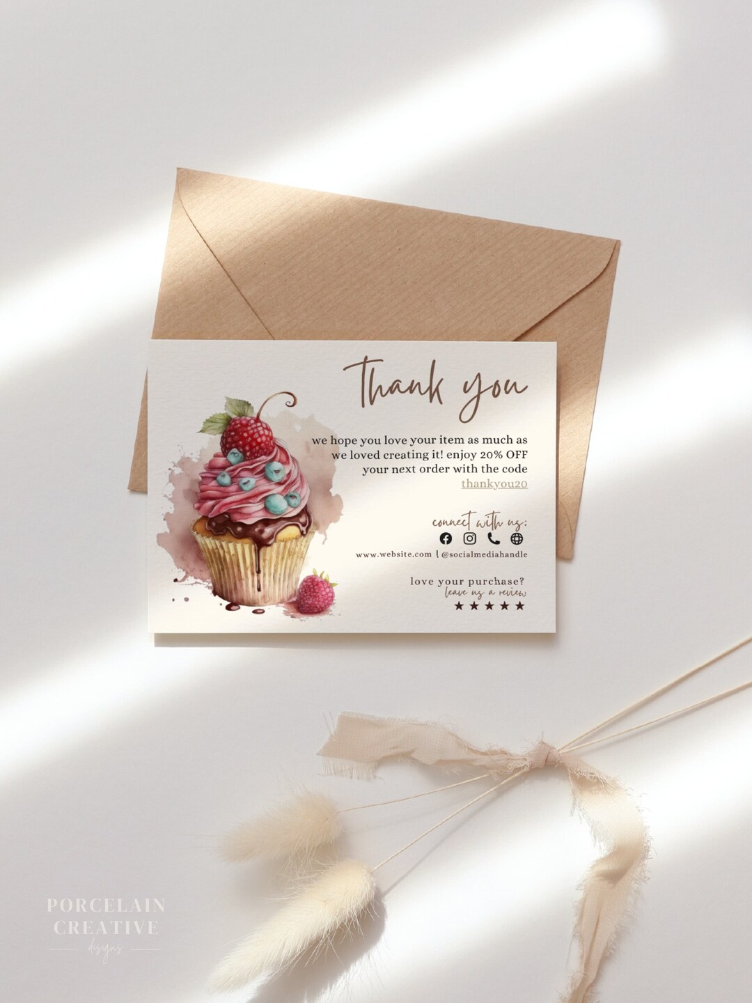 Editable Cupcake Thank You Card Bundle, Bakery Shop Card, Cookie Small ...