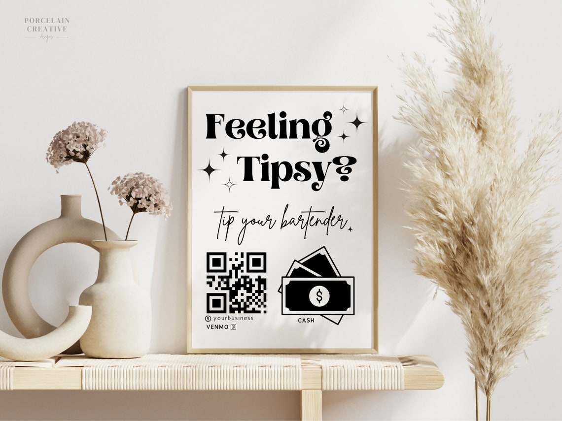 Retro Feeling Tipsy Tip Bar Printable Virtual Tip Venmo Cashapp Tip ...