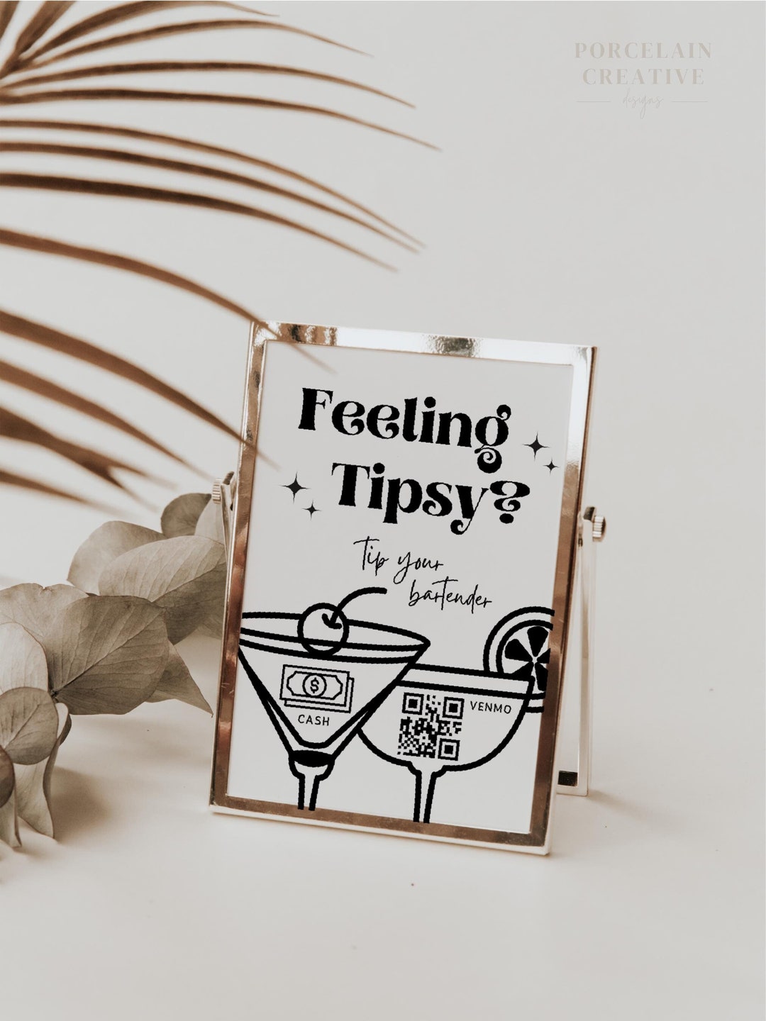 Retro Feeling Tipsy Tip Bar Printable Virtual Tip Venmo Cashapp Tip ...