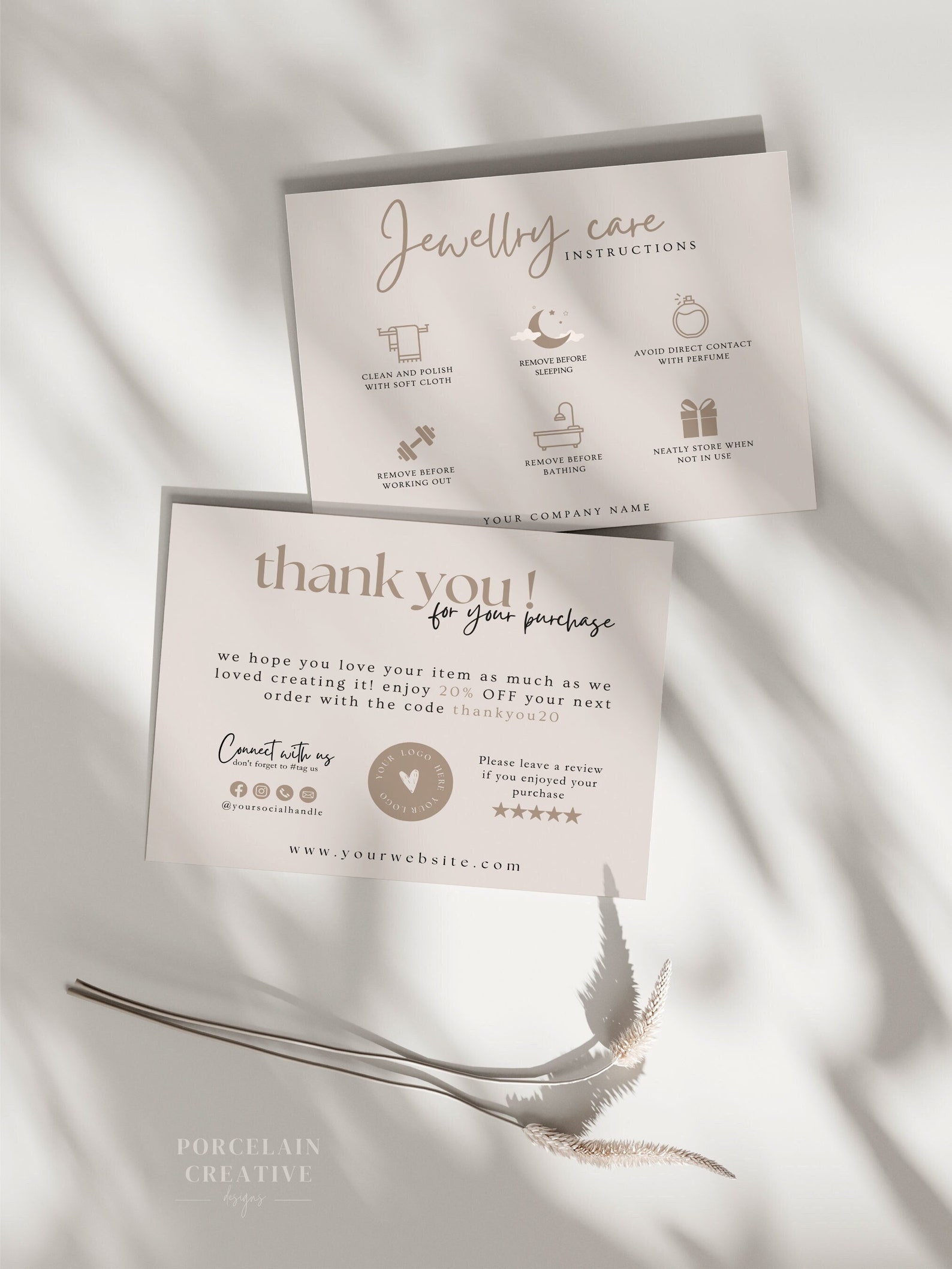 Editable Jewelry Care Card Template, Thank You Card, Printable Jewelry ...
