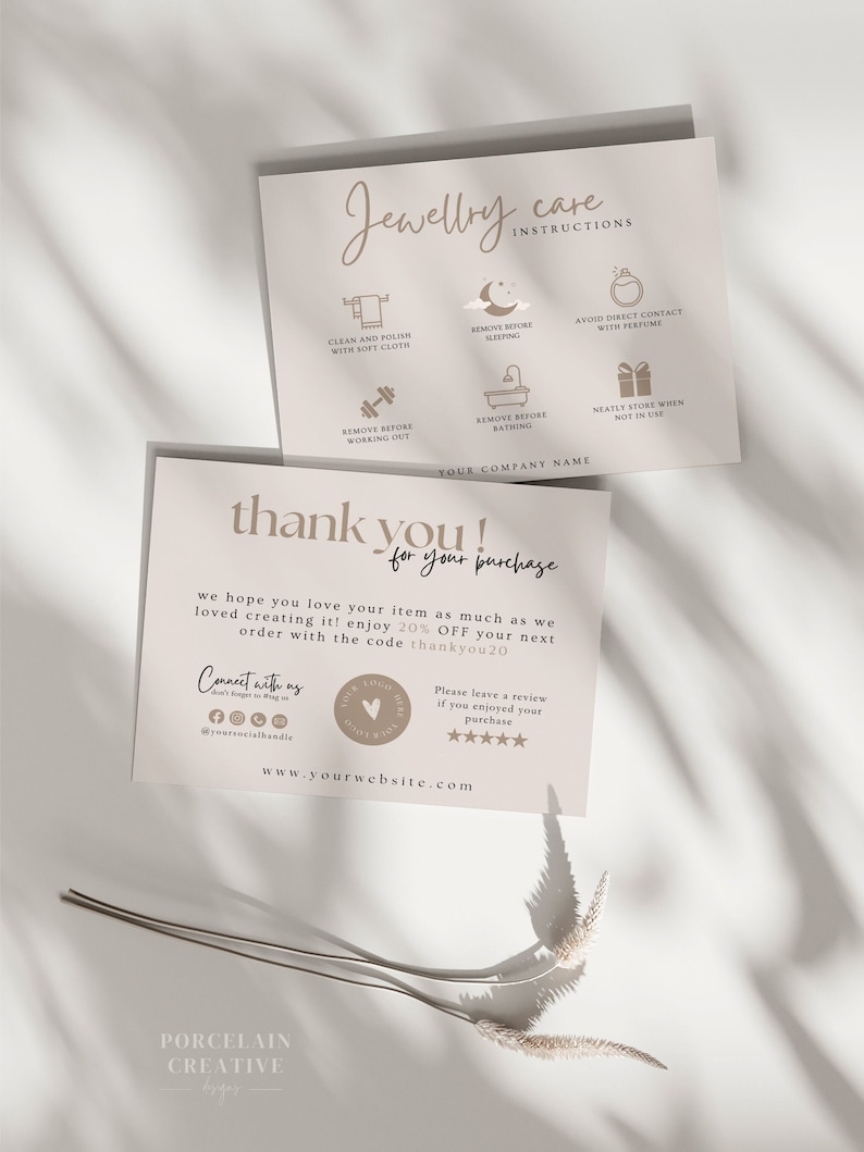 Editable Jewelry Care Card Template, Thank You Card, Printable Jewelry ...