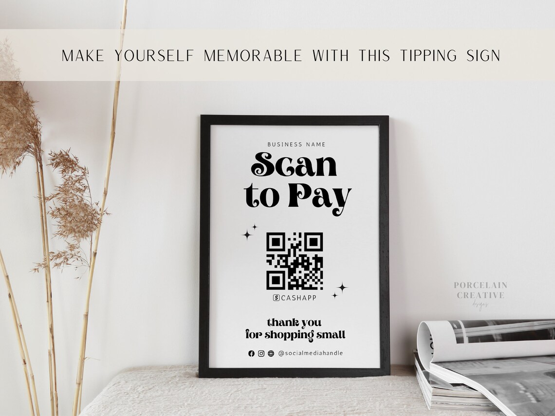 Retro Scan to Pay QR Code Sign, Printable Payment Template, Venmo ...