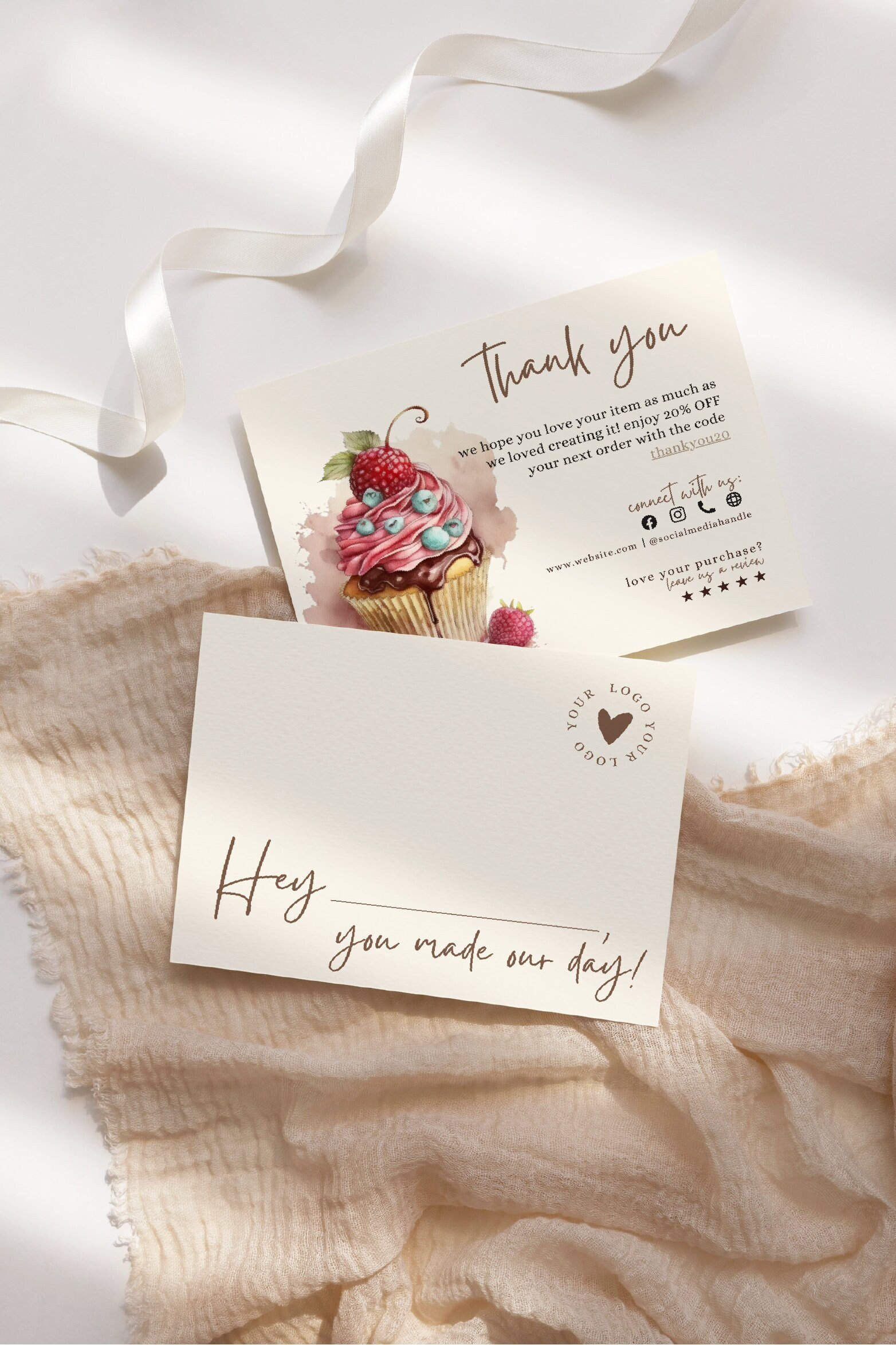 Editable Cupcake Thank You Card Bundle, Bakery Shop Card, Cookie Small ...