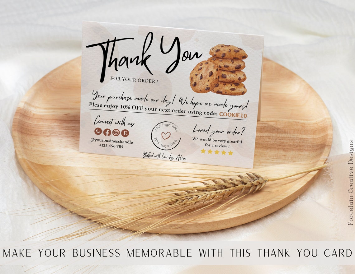 2 Editable Cookie Thank You Card Bundle, Bakery Shop Card, Cookie Small ...