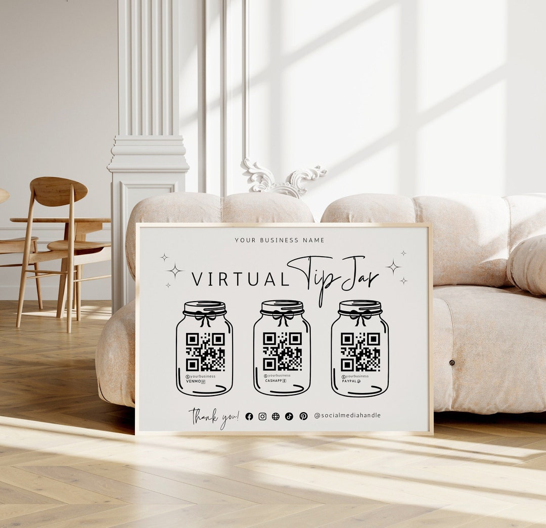 Digital Printable Virtual Tip Jar Venmo Cashapp Paypal Zelle Payment ...