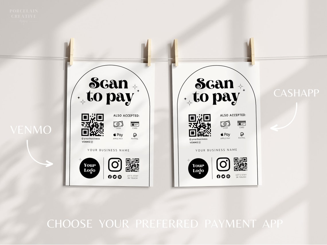 Retro Scan to Pay QR Code Sign, Printable Payment Template, Venmo ...