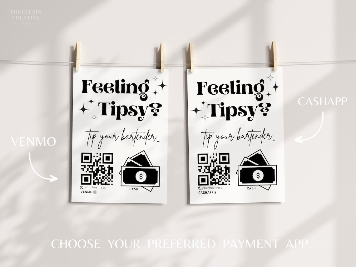 Retro Feeling Tipsy Tip Bar Printable Virtual Tip Venmo Cashapp Tip ...