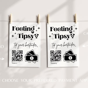 Retro Feeling Tipsy Tip Bar Printable Virtual Tip Venmo Cashapp Tip ...
