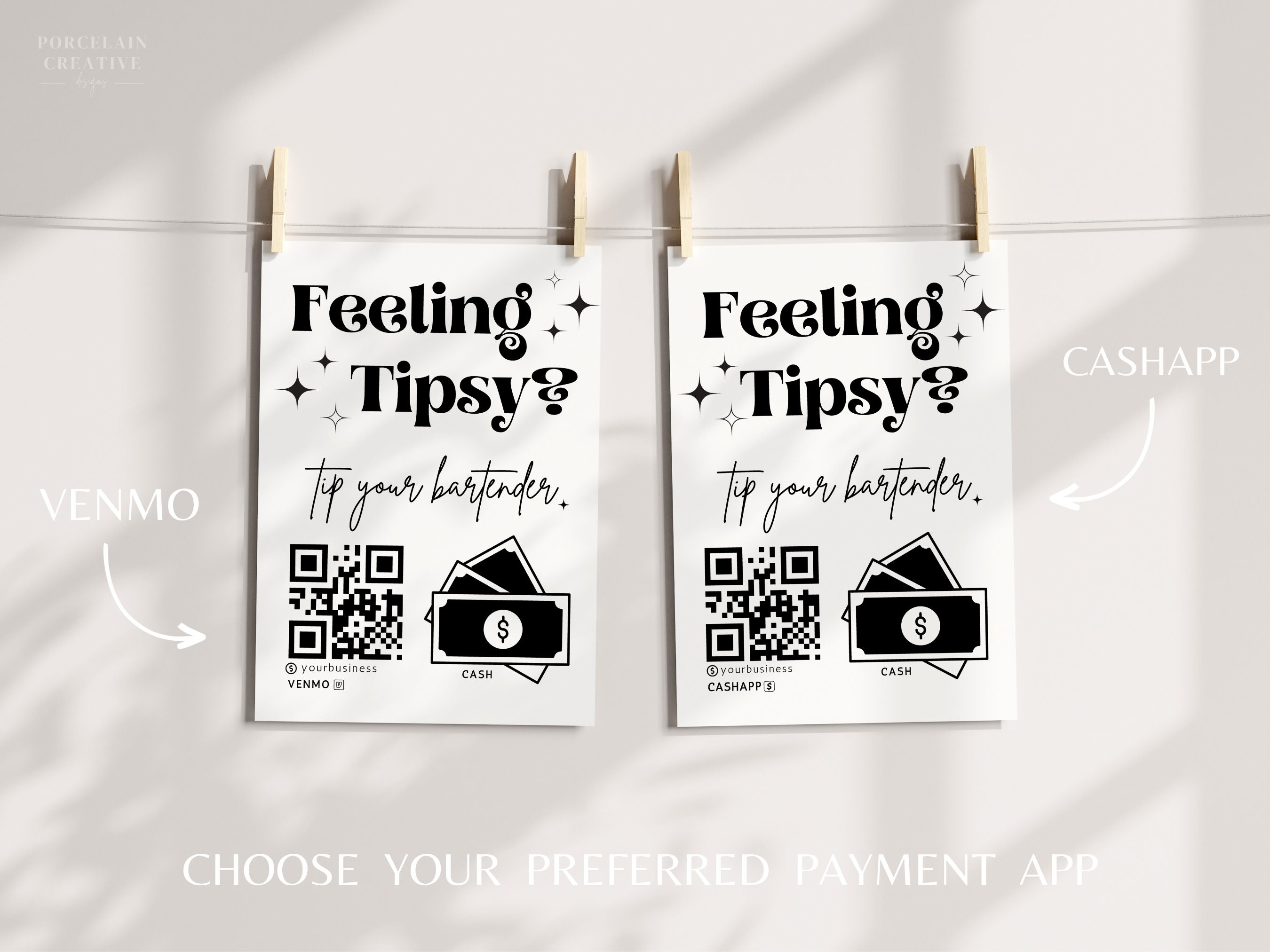 Retro Feeling Tipsy Tip Bar Printable Virtual Tip Venmo Cashapp Tip ...