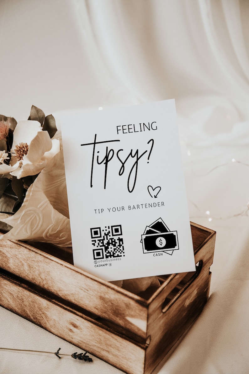 Feeling Tipsy Tip Bartender Printable Virtual Tip Venmo Cashapp Tip ...