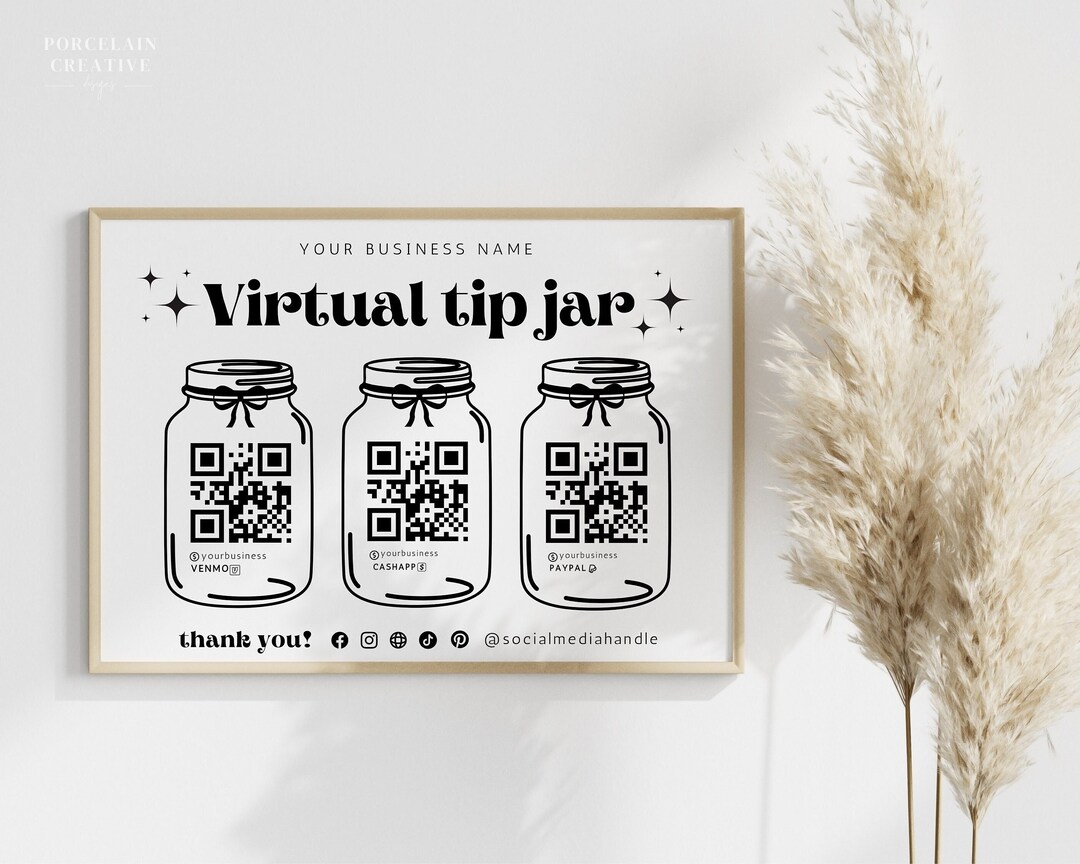 Retro Virtual Tip Jar Digital Printable Template, Venmo Cashapp Payment Sign, DIY QR Code Sign ...