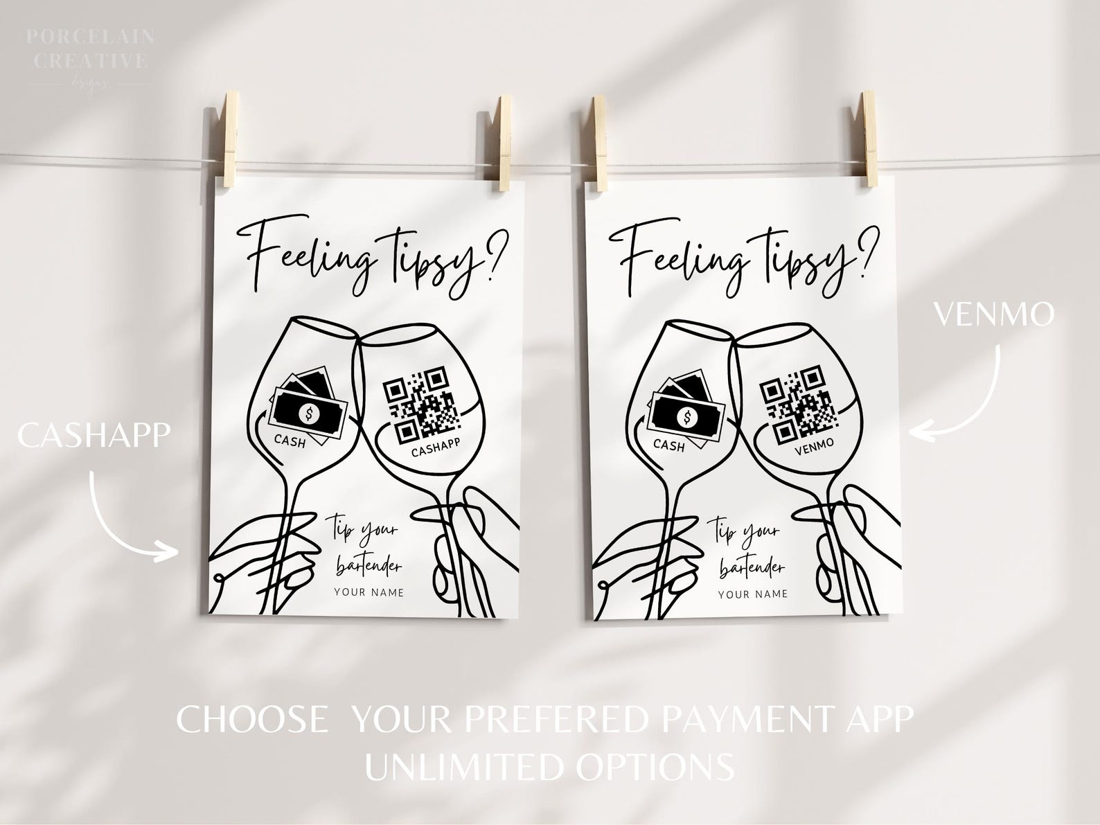 Retro Feeling Tipsy Tip Bar Printable Virtual Tip Venmo Cashapp Tip ...