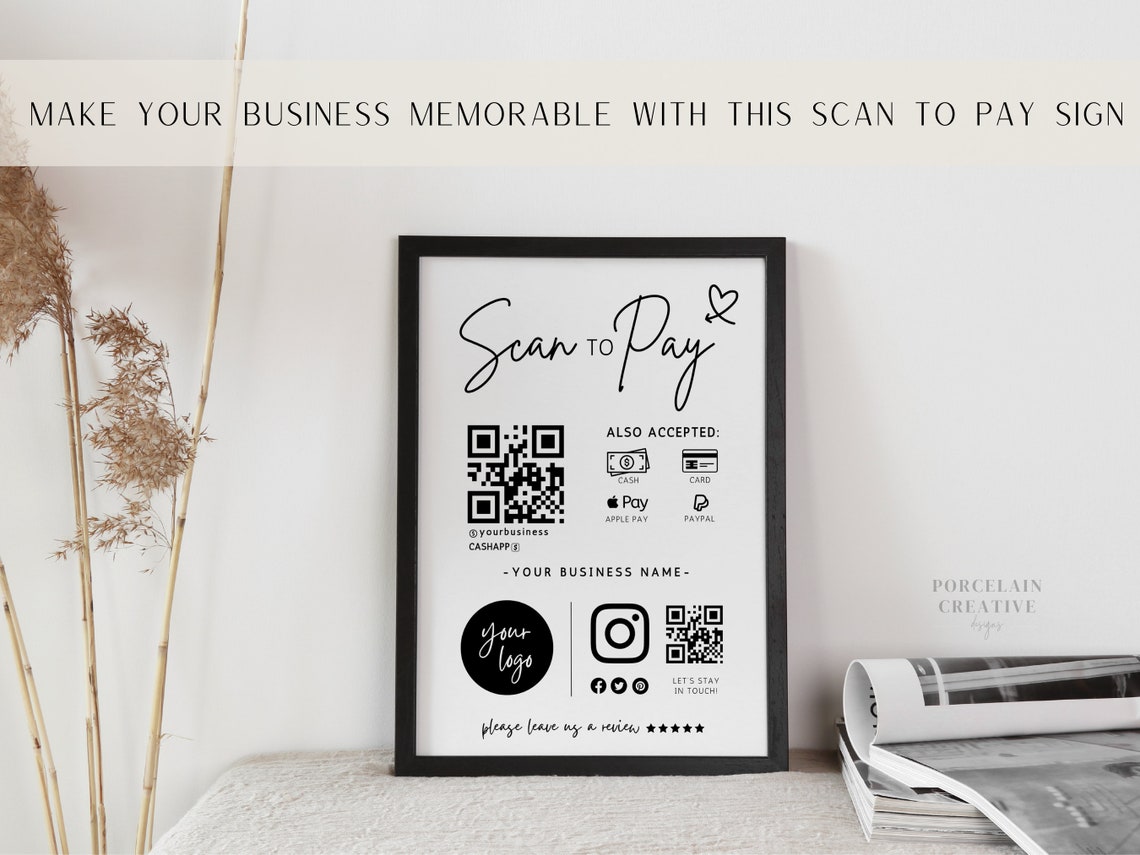 Scan to Pay QR Code Sign, Printable Payment Template, Venmo Cashapp ...