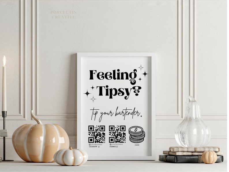 Retro Feeling Tipsy Tip Bar Printable Virtual Tip Venmo Cashapp Tip Sign, QR Code Sign Template ...