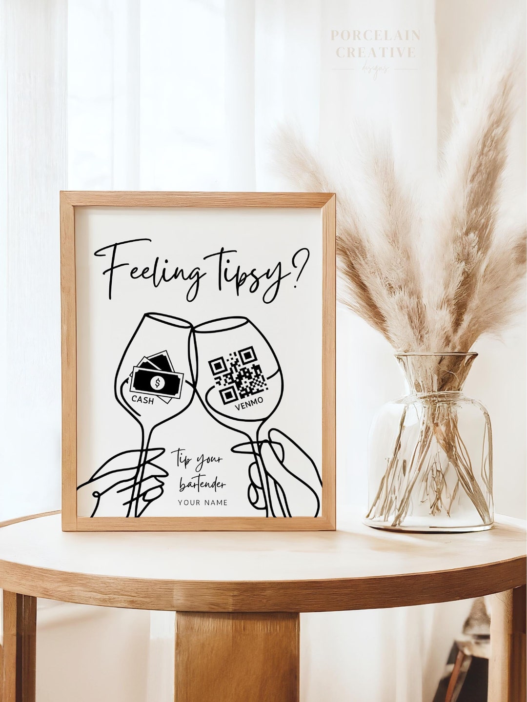 Retro Feeling Tipsy Tip Bar Printable Virtual Tip Venmo Cashapp Tip ...