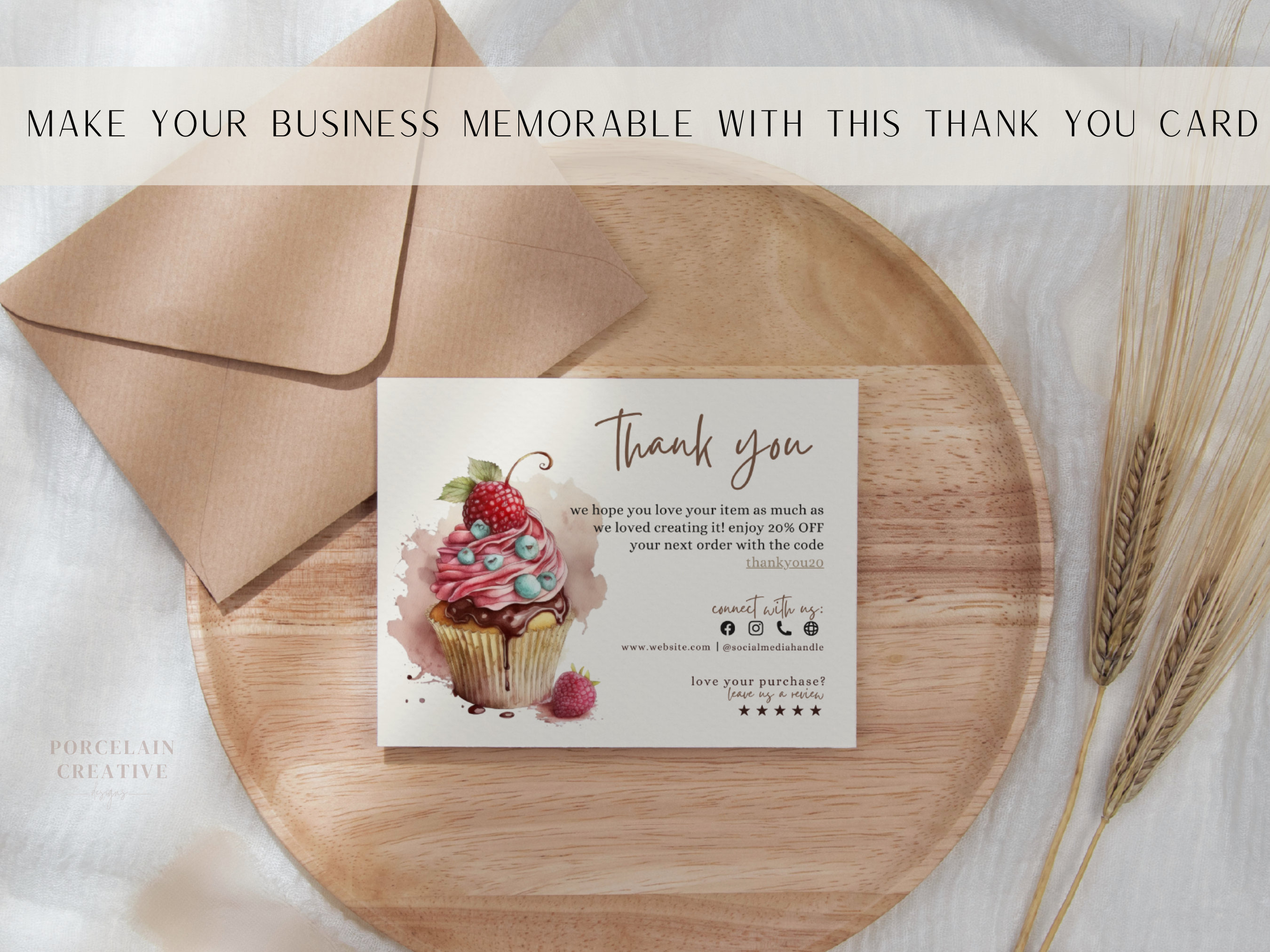 Editable Cupcake Thank You Card Bundle, Bakery Shop Card, Cookie Small ...