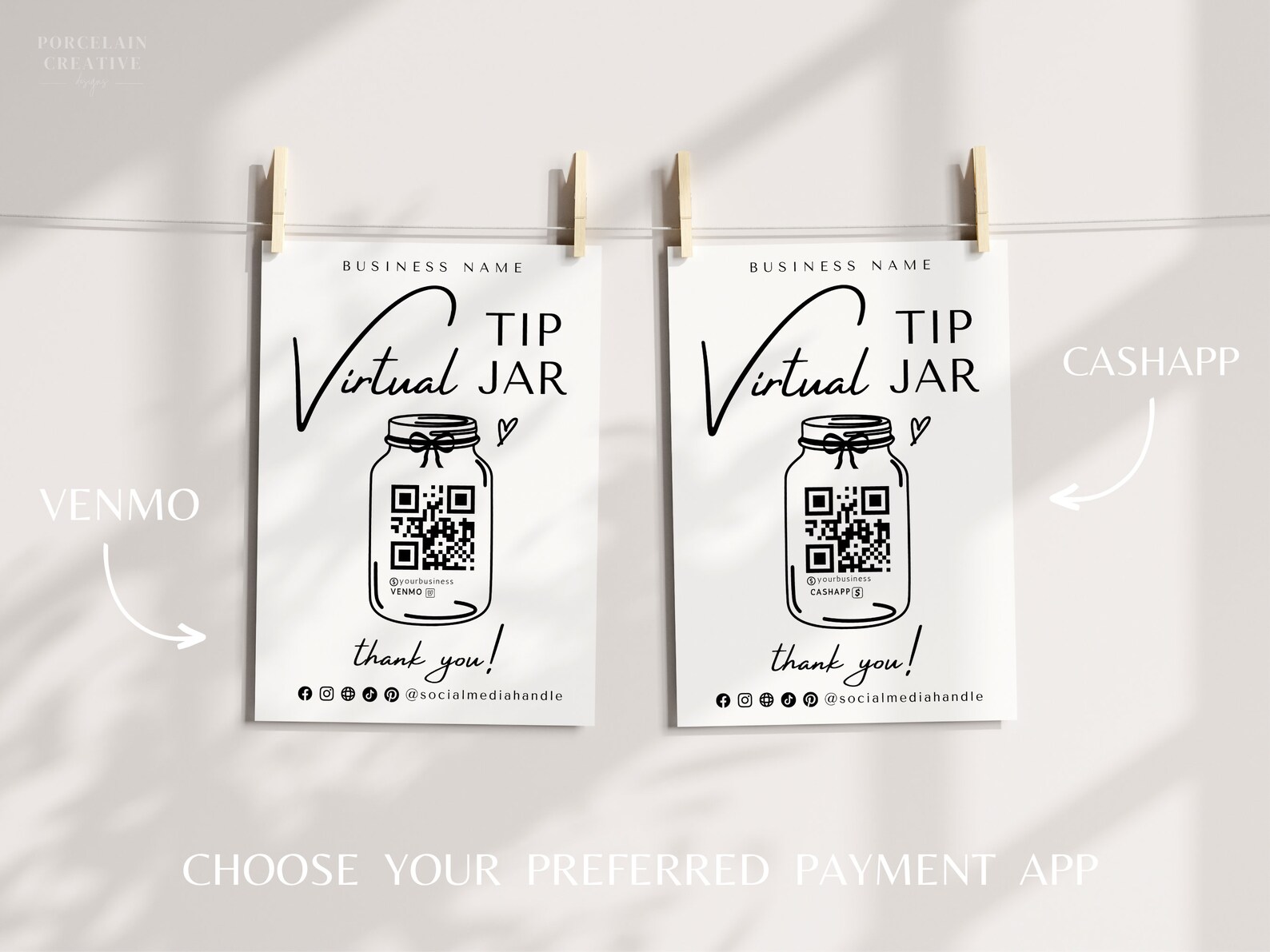 Virtual Tip Jar Digital Printable Template, Venmo Cashapp Payment Sign ...