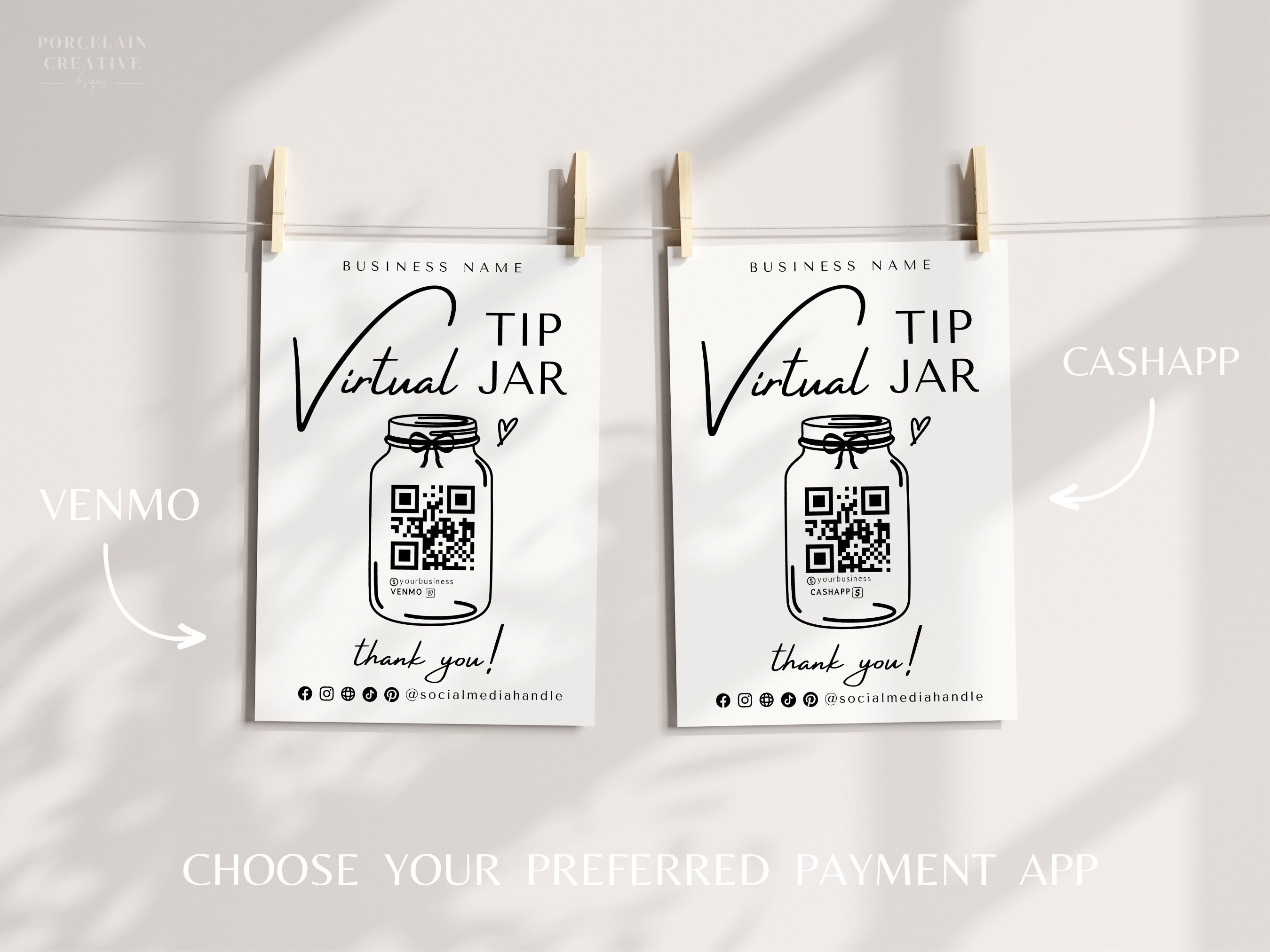 Virtual Tip Jar Digital Printable Template, Venmo Cashapp Payment Sign ...