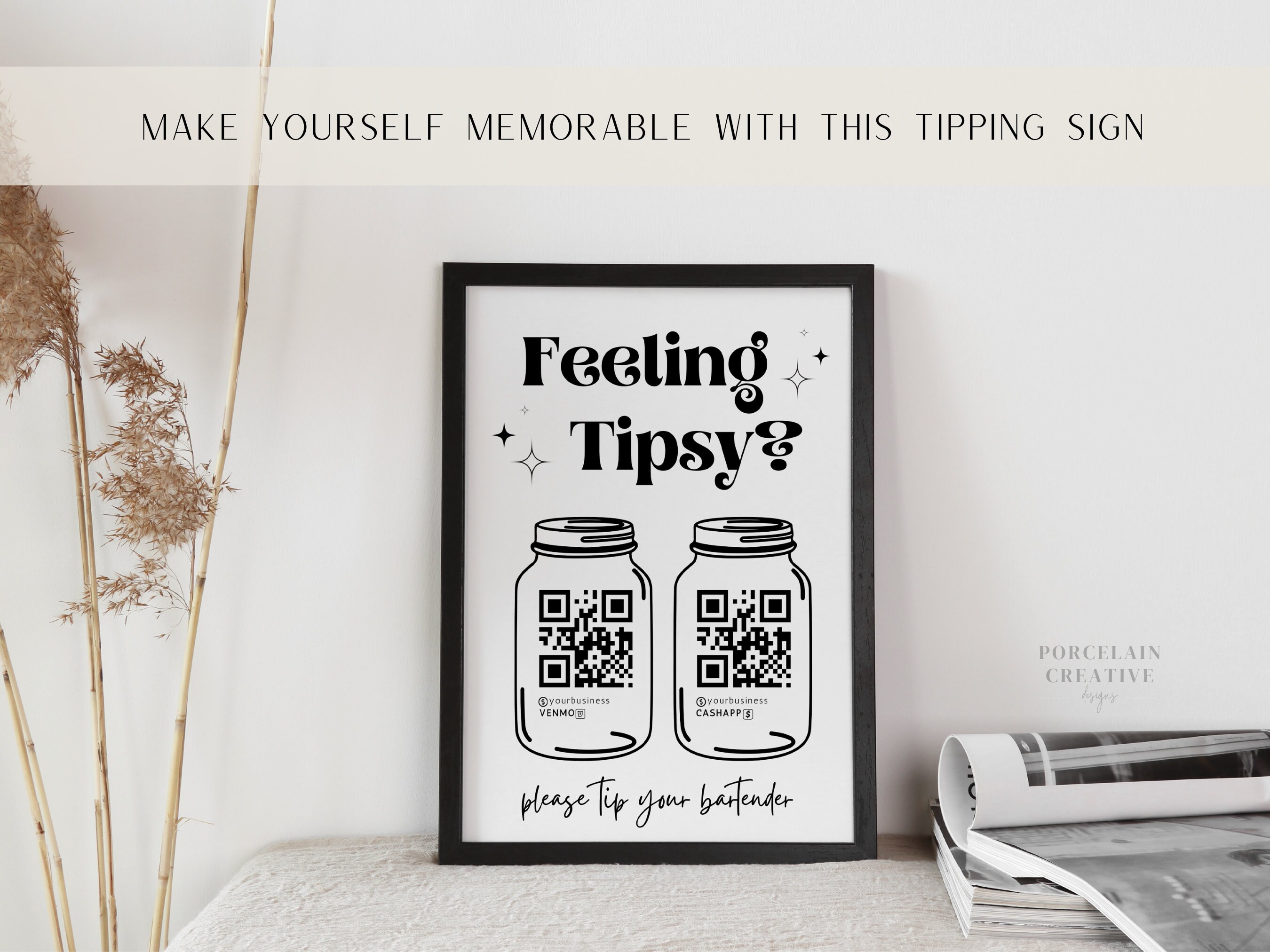 Retro Feeling Tipsy Tip Bar Printable Virtual Tip Venmo Cashapp Tip ...