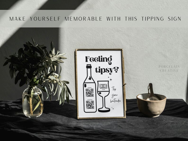 Retro Feeling Tipsy Tip Bar Printable Virtual Tip Venmo Cashapp Tip ...