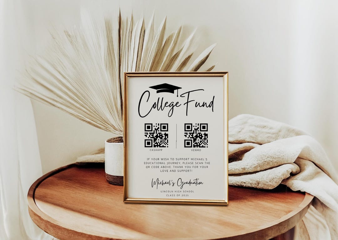 Graduation College Fund Sign Template, Editable Grad Party Sign, QR ...