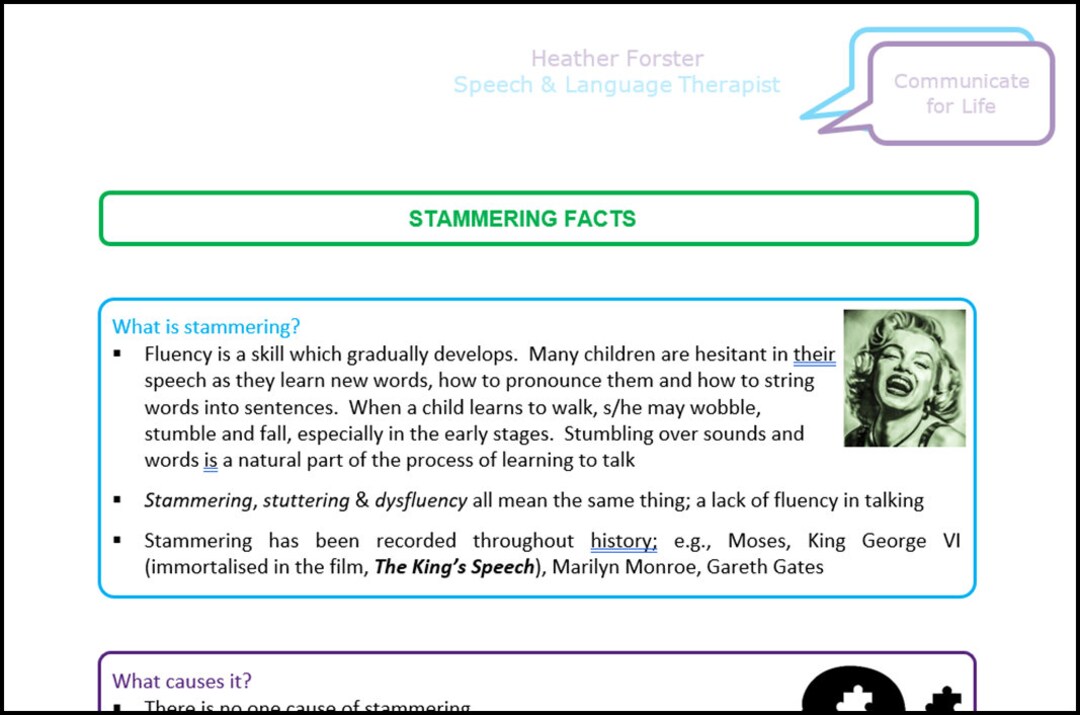 Speech & Language Therapy Activity and Information Sheets to Help ...