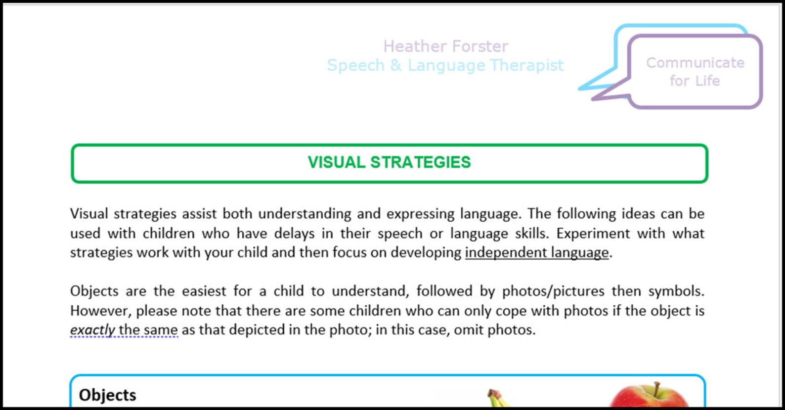 Speech & Language Therapy Activity and Info Sheets to Help Develop Your ...