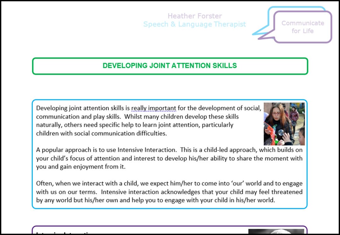 Speech & Language Therapy Activity and Information Sheets to Help ...