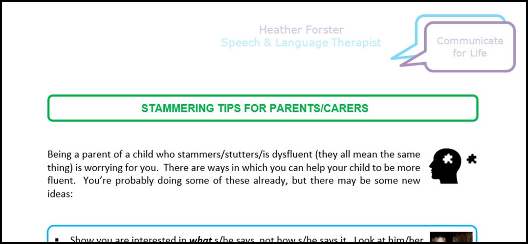 Speech & Language Therapy Activity and Information Sheets to Help ...