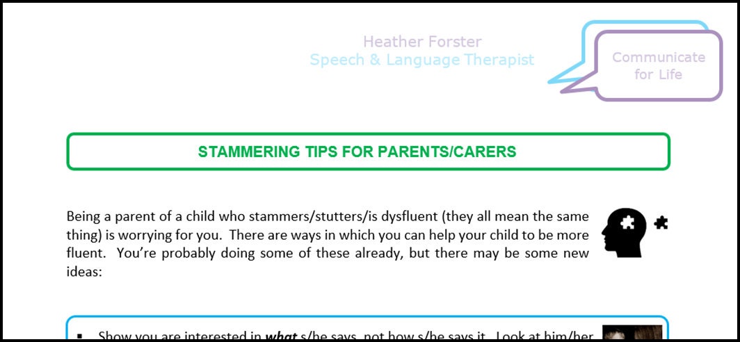 Speech & Language Therapy Activity and Information Sheets to Help ...