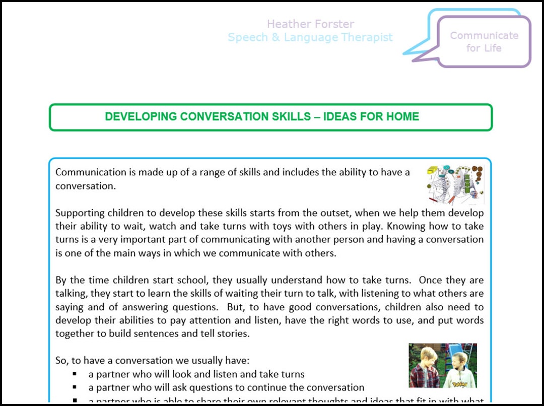 Speech & Language Therapy Activity and Information Sheets to Help ...