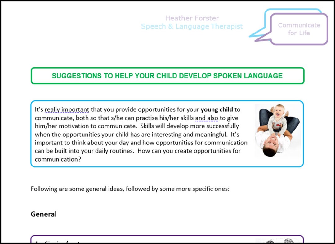 Speech & Language Therapy Activity and Information Sheets to Help ...