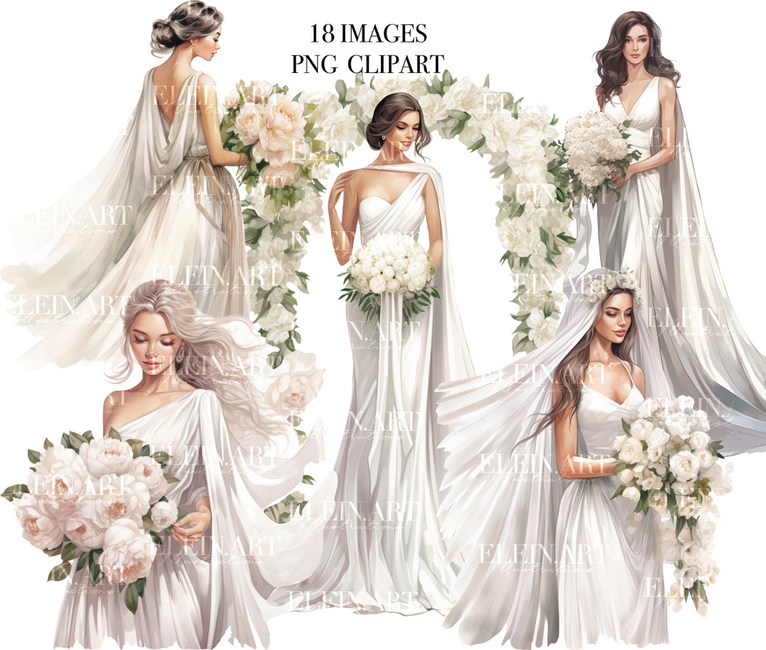 Watercolor Bride, Bride Clipart, Bride Digital Design, Floral Bride ...