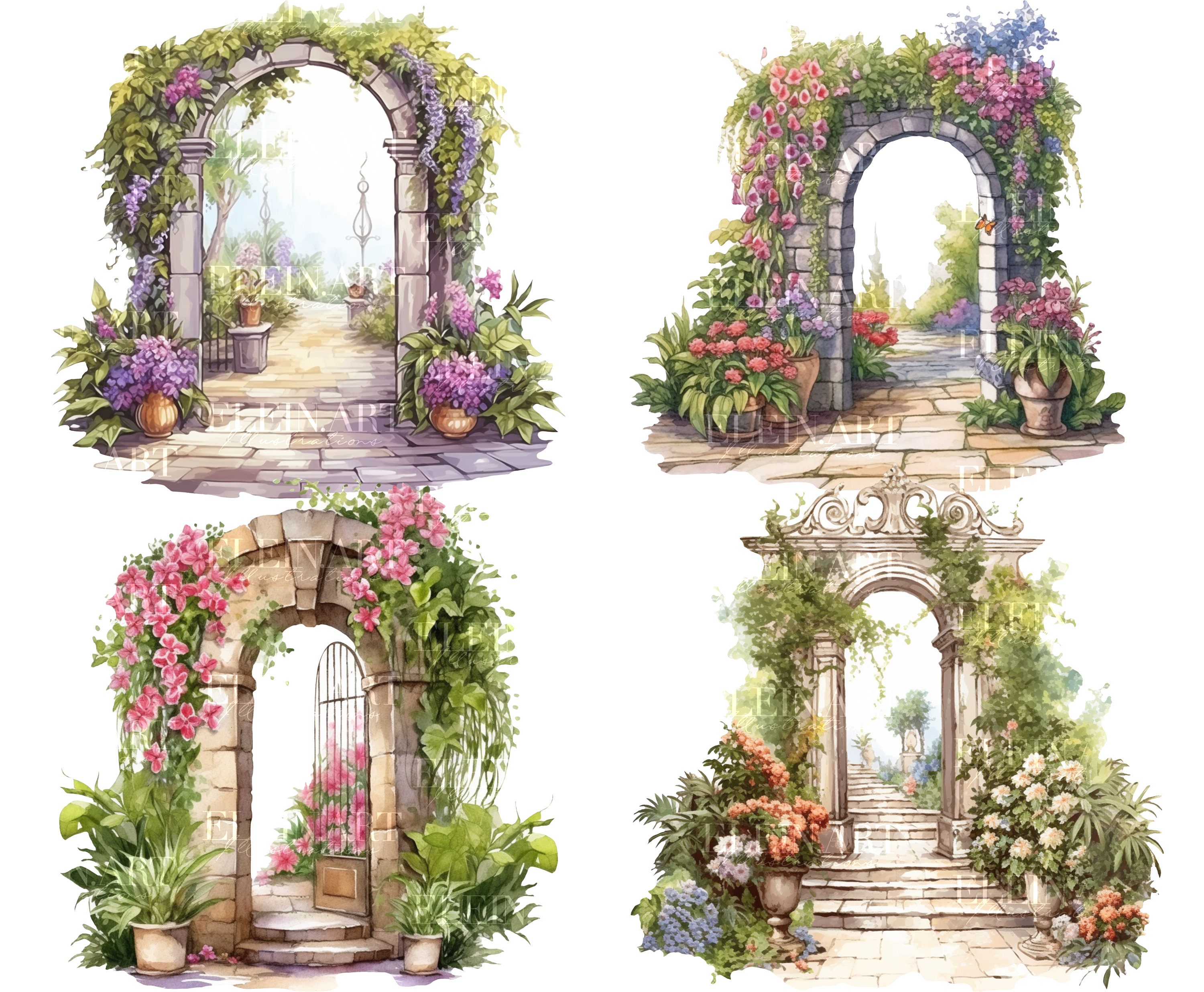 Watercolor Garden Clipart, Garden Flowers Clipart, Secret Garden ...