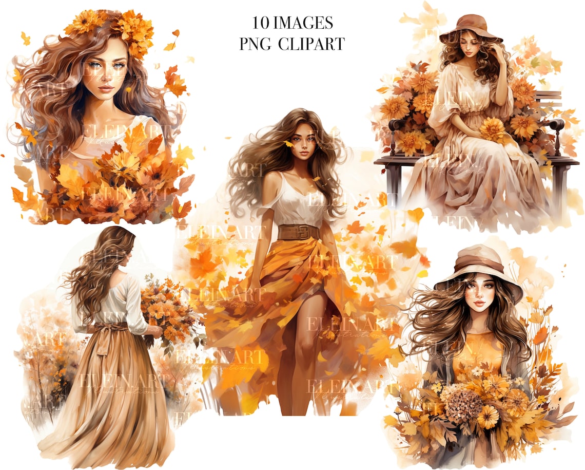 Girl Clipart, Autumn Clipart, Girl Watercolor, Autumn Girls, Girl ...