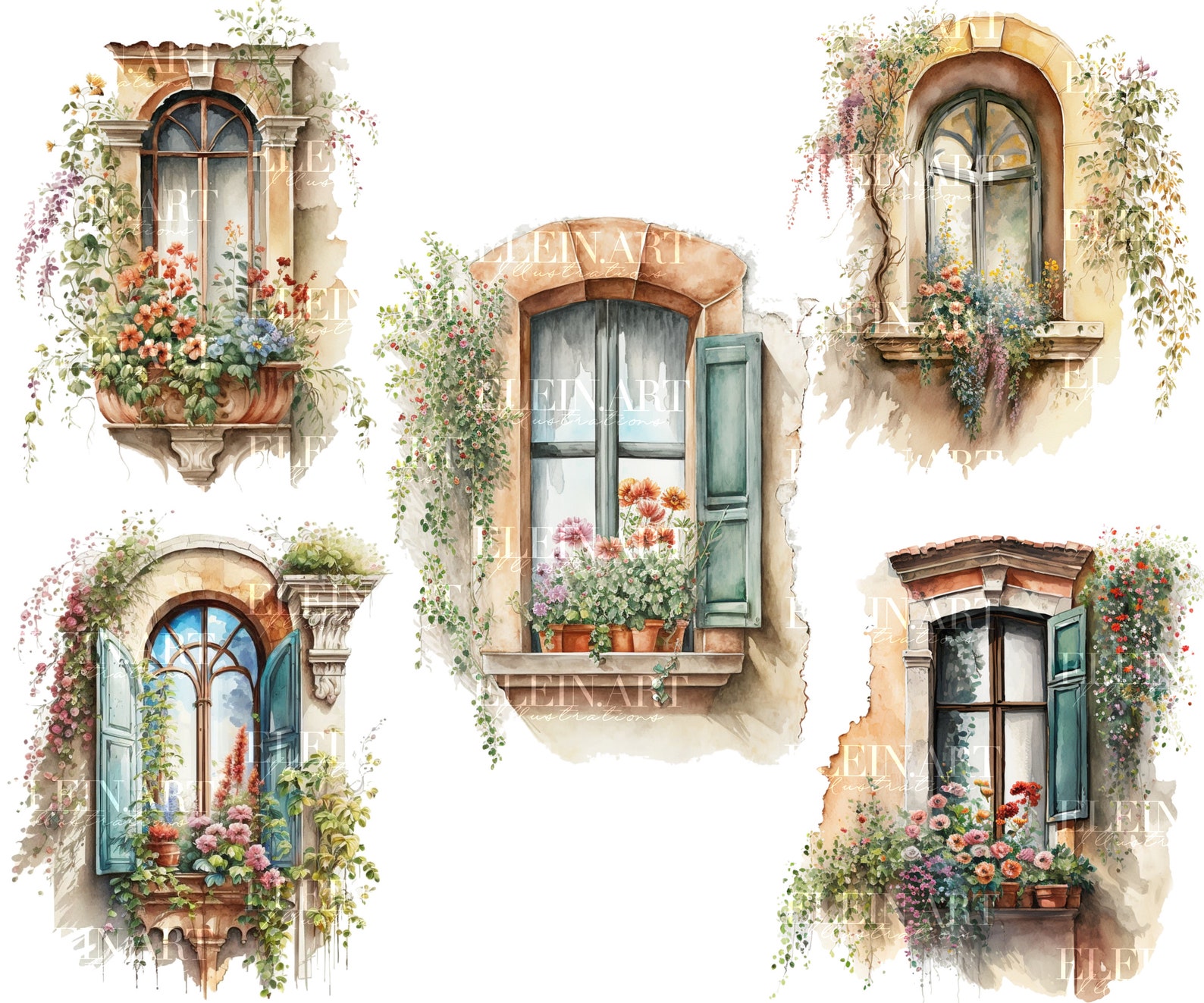 Watercolor Window Clipart, Flower Window Watercolor, Fantasy Window ...