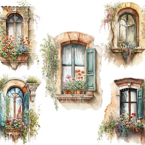 Watercolor Window Clipart, Flower Window Watercolor, Fantasy Window ...
